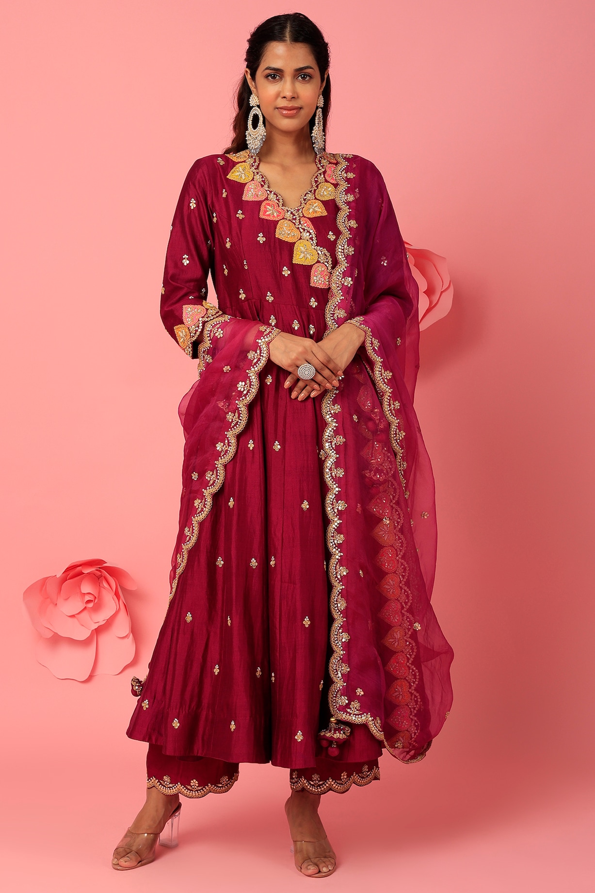 Magenta Hand Embroidered Angrakha Kurta Set by SURBHI SHAH at Pernia's ...