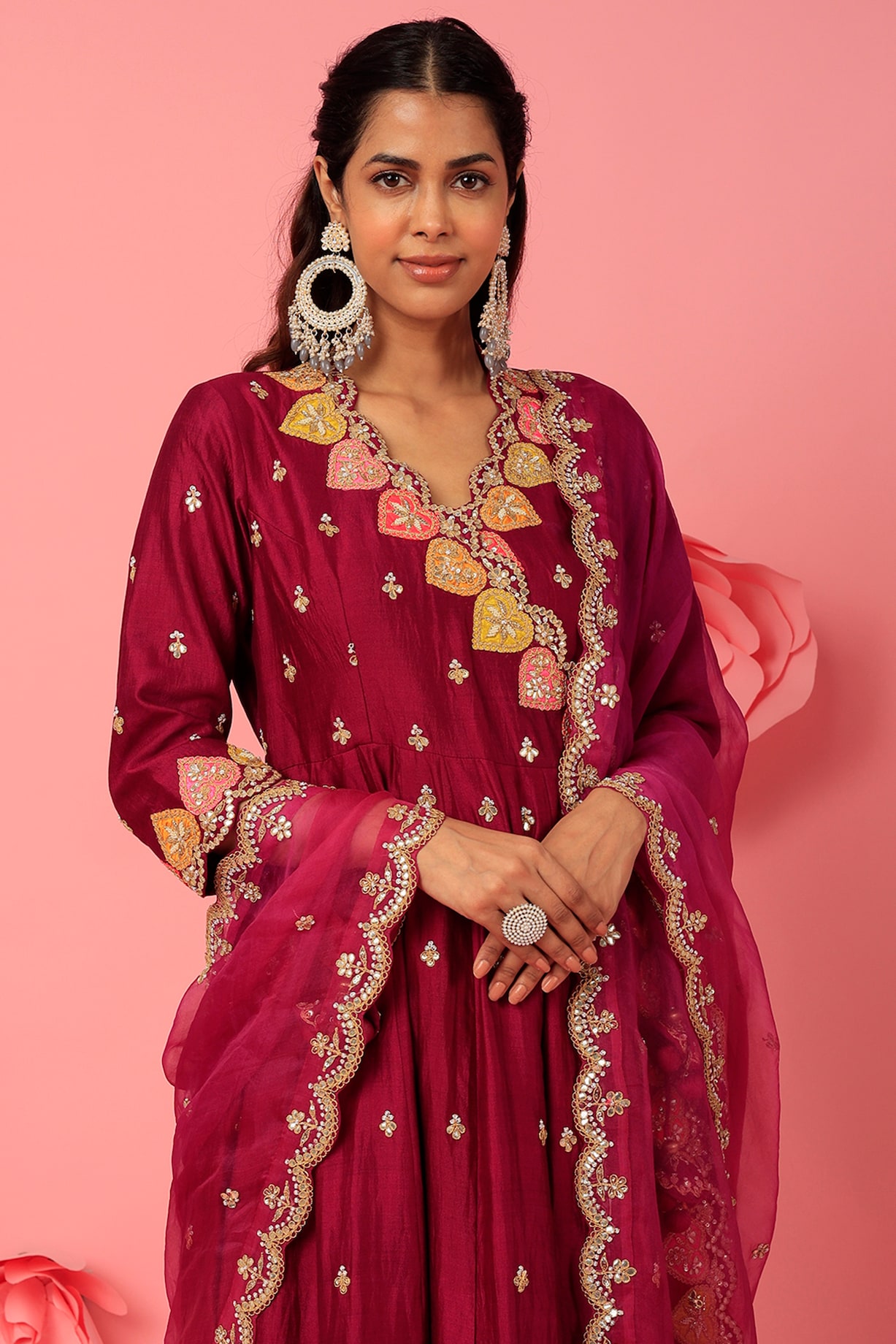 Magenta Hand Embroidered Angrakha Kurta Set by SURBHI SHAH at Pernia's ...