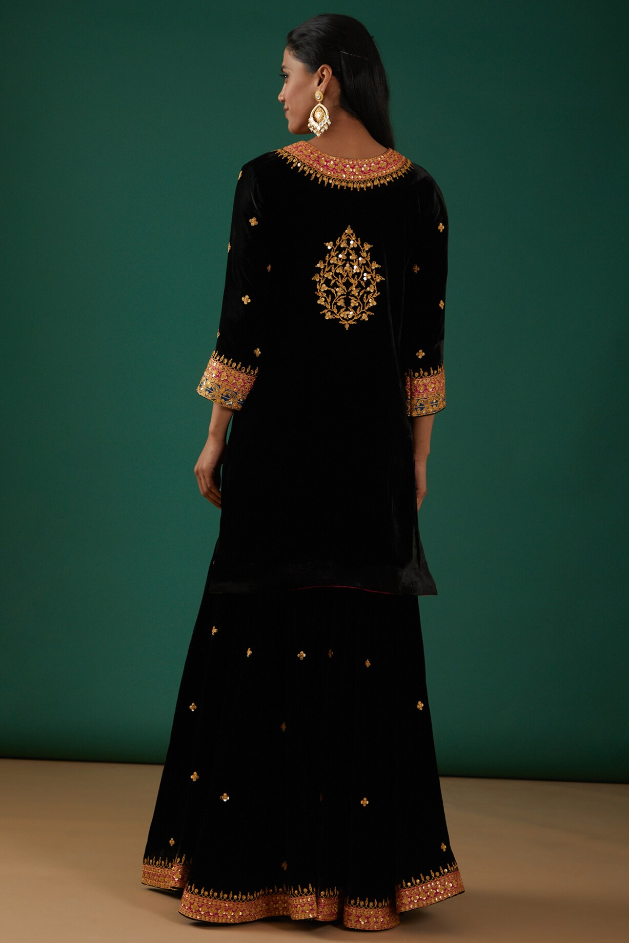 Black Pure Velvet Sharara Set Design by SURBHI SHAH at Pernia's Pop Up ...