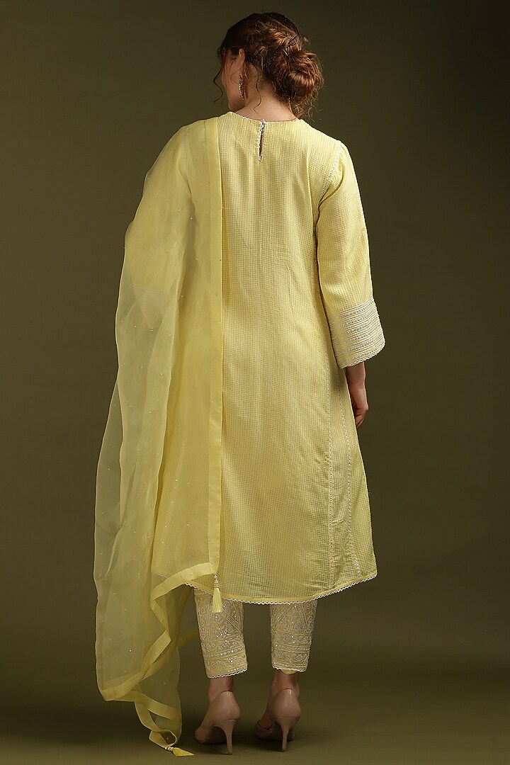 Pastel Yellow Silk Chanderi Embroidered Kurta Set Design by Suti Dhaaga ...