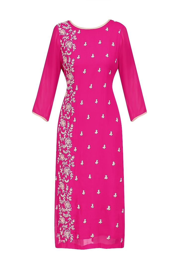 Magenta pink floral embroidered long tunic available only at Pernia's ...