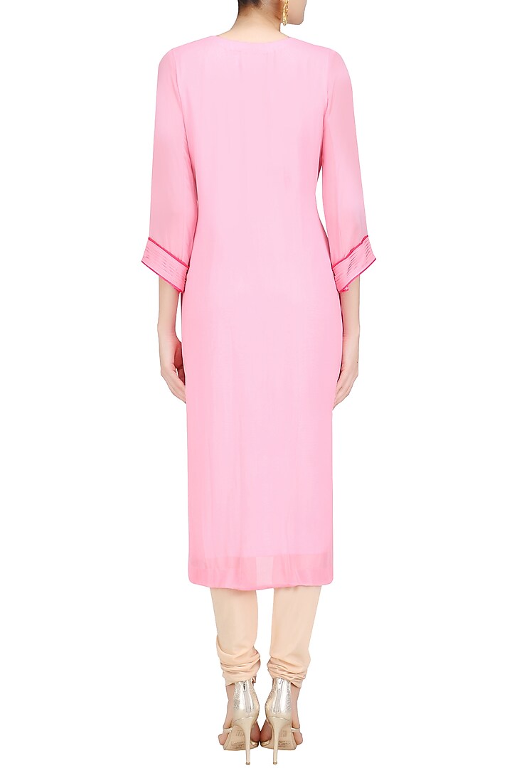 Baby pink and gold embroidered long tunic available only at Pernia's ...