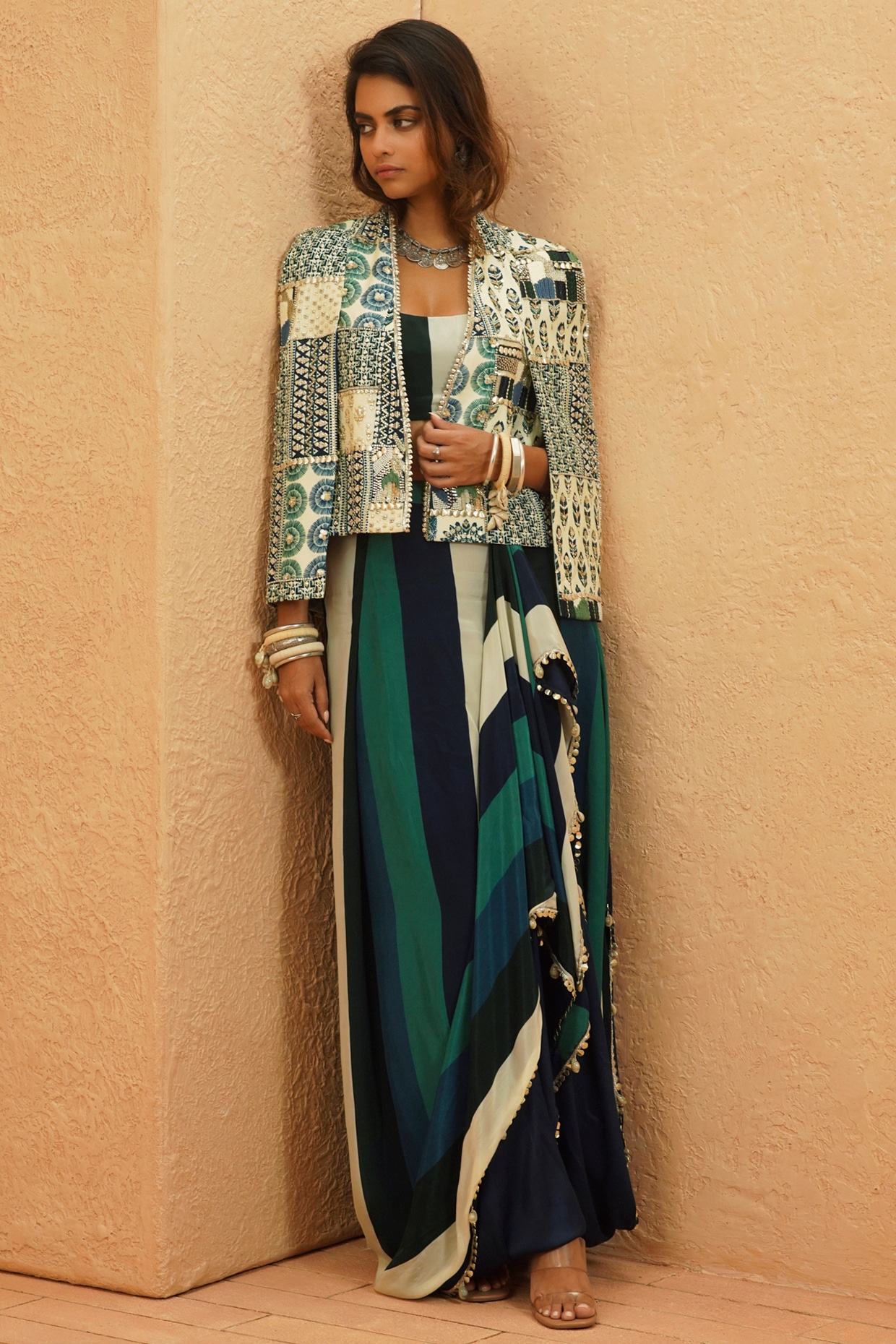 Multi-Colored Crepe Patchwork Jacket Set by SVA at Pernia's Pop Up Shop ...