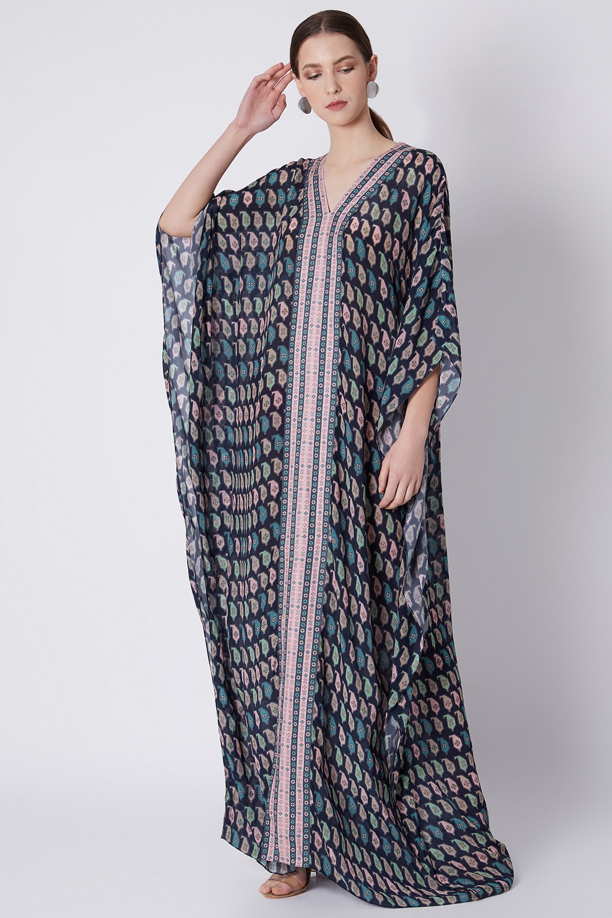 Persian Blue Paisley Print Kaftan by SVA BY SONAM & PARAS MODI at ...