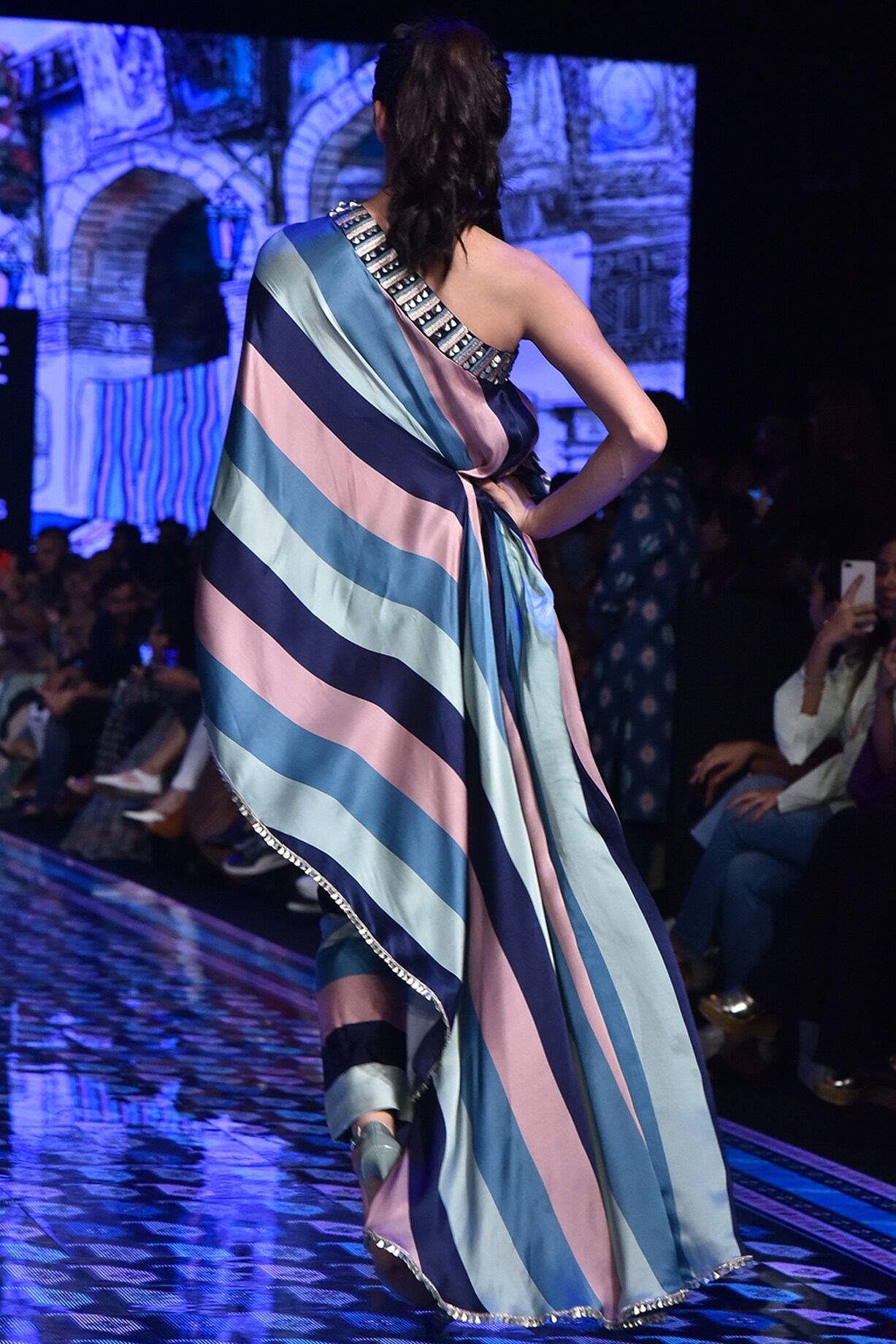 Multi-Colored Satin Silk Printed Draped Pant Saree by SVA BY SONAM ...