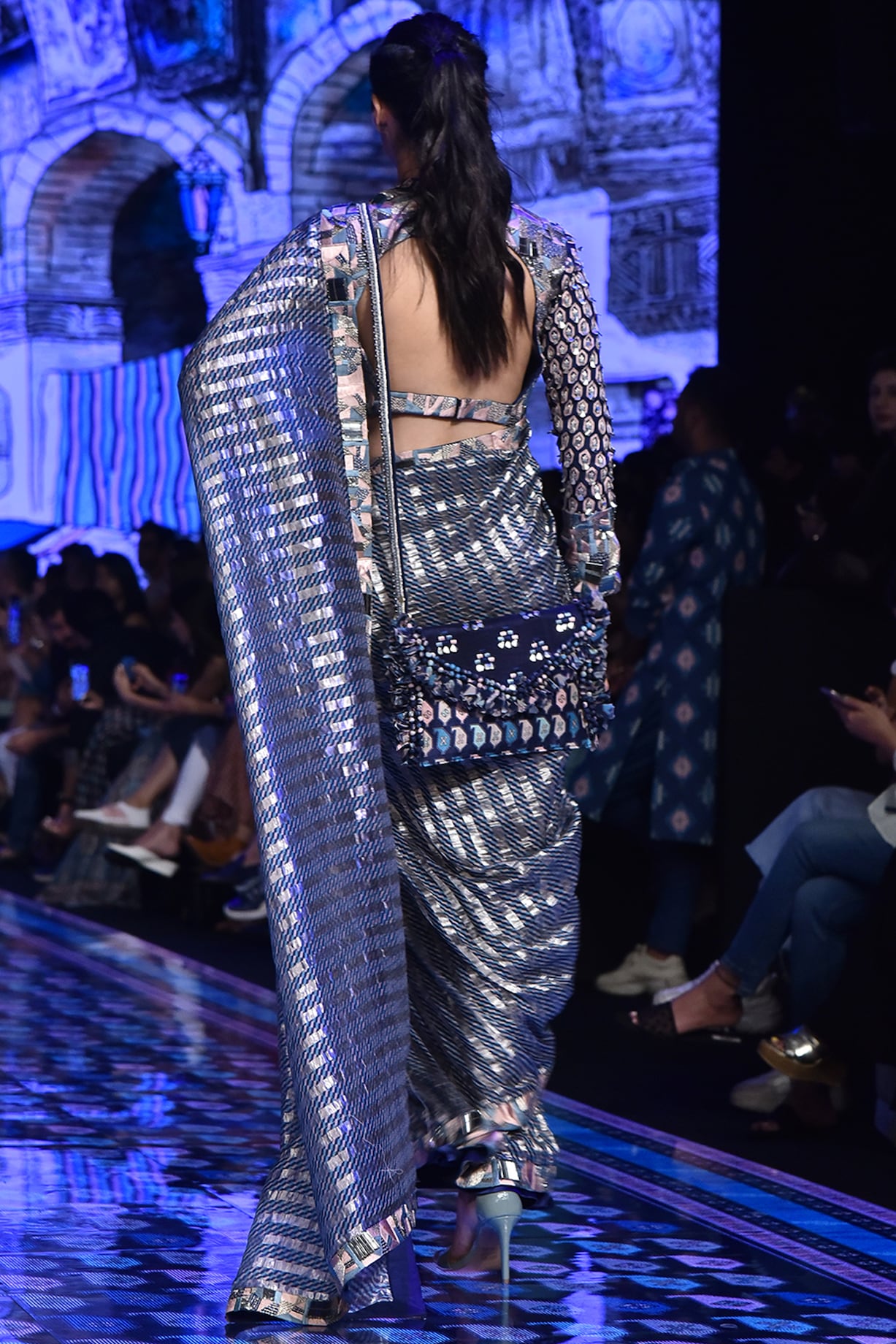 Powder Blue Chanderi Printed Saree Set by SVA BY SONAM & PARAS MODI at ...