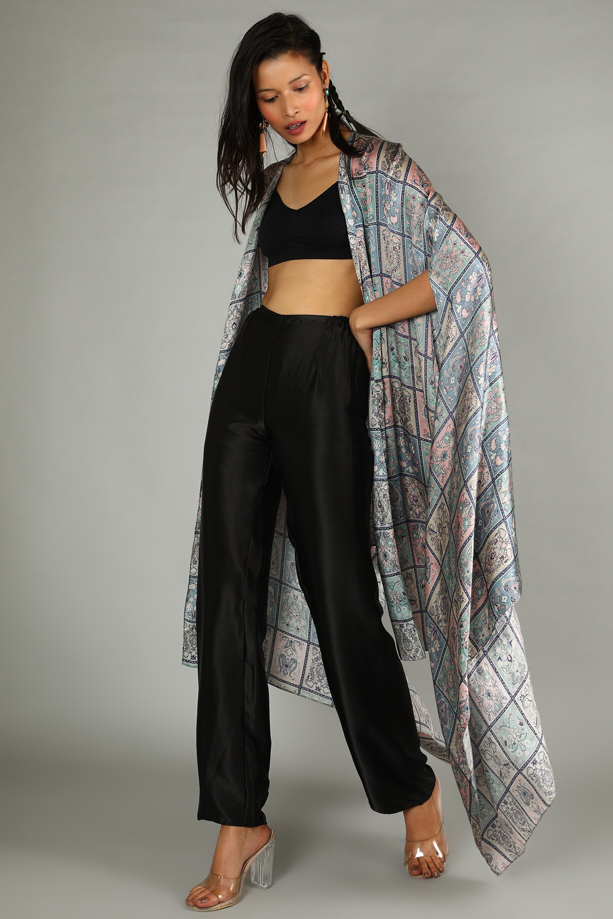 Cobalt Blue Patchwork Printed Cape by Sva By Sonam & Paras Modi at ...