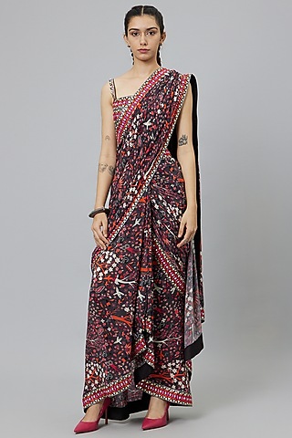Multi-Colored Crepe Printed Cascase Saree Set by SVA BY SONAM & PARAS ...