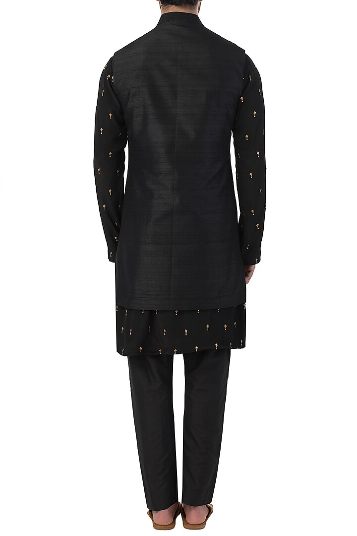 Black long nehru jacket available only at Pernia's Pop Up Shop. 2026