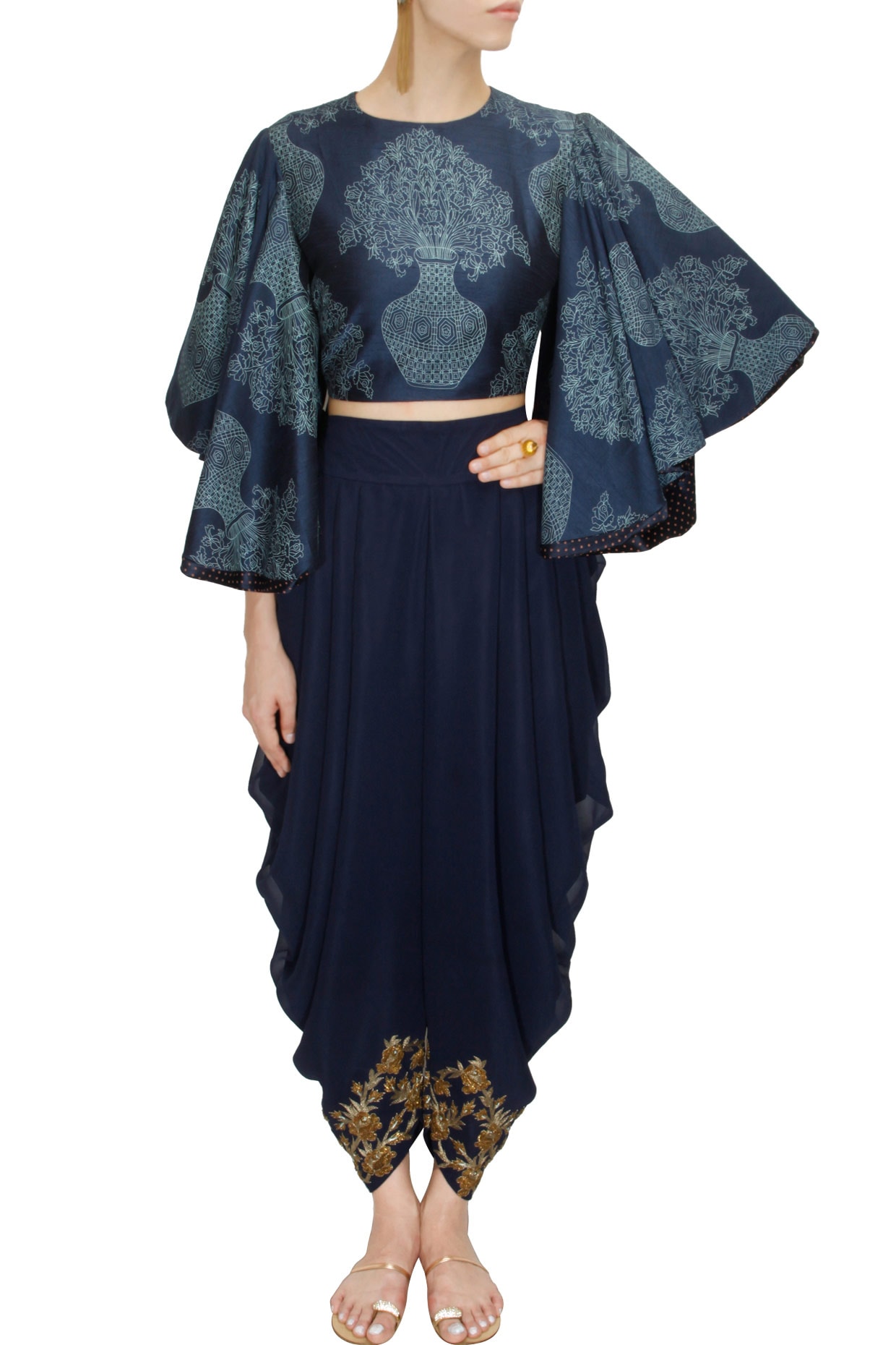 Midnight blue printed crop top available only at Pernia's Pop-Up Shop. 2025