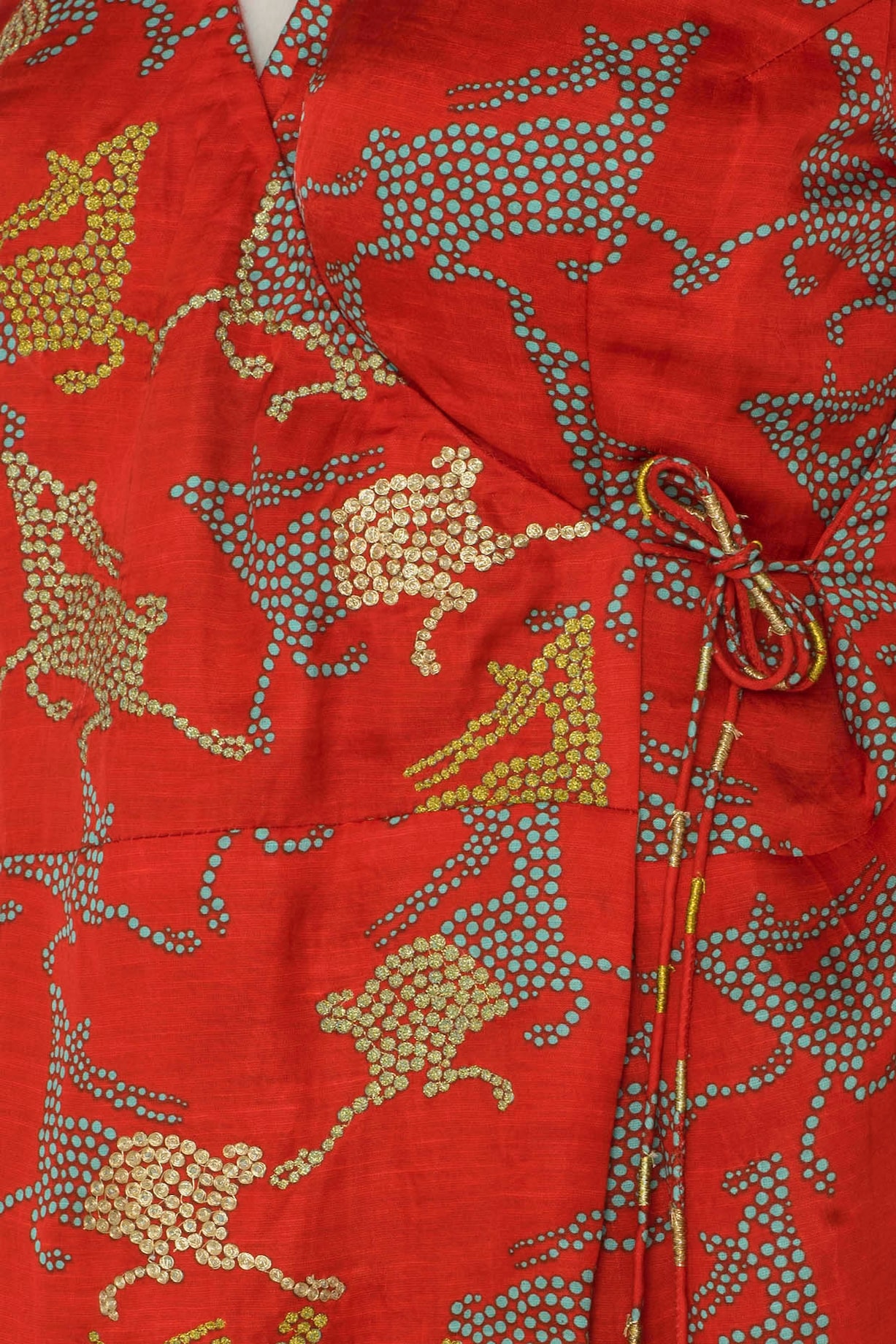 Red asymmetrical deer print wrap dress available only at Pernia's Pop ...