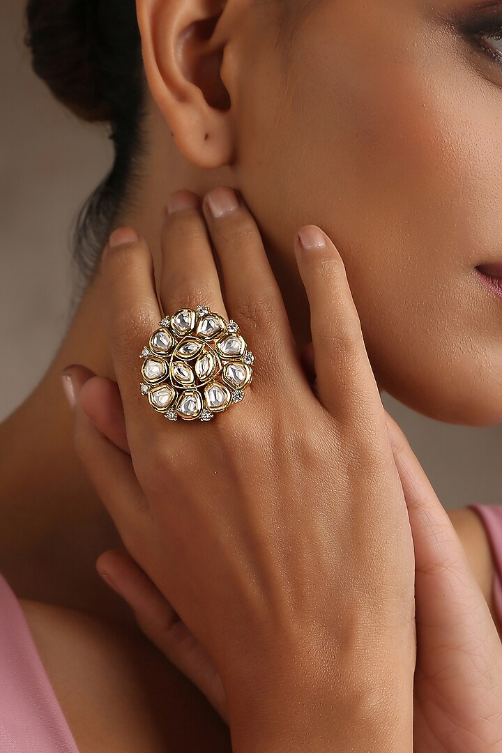 Gold Finish Kundan Polki Ring Design by Swabhimann Jewellery at Pernia ...