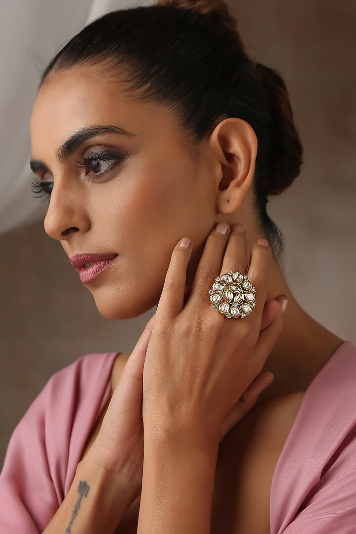 Gold Finish Kundan Polki Ring Design by Swabhimann Jewellery at Pernia ...