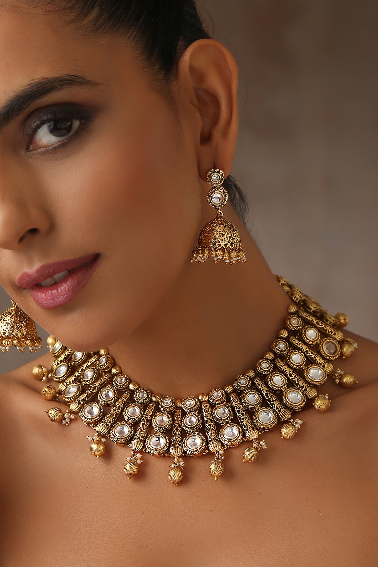 Gold Finish Kundan Polki Choker Necklace Set Design by Swabhimann Jewellery at Pernia's Pop Up ...