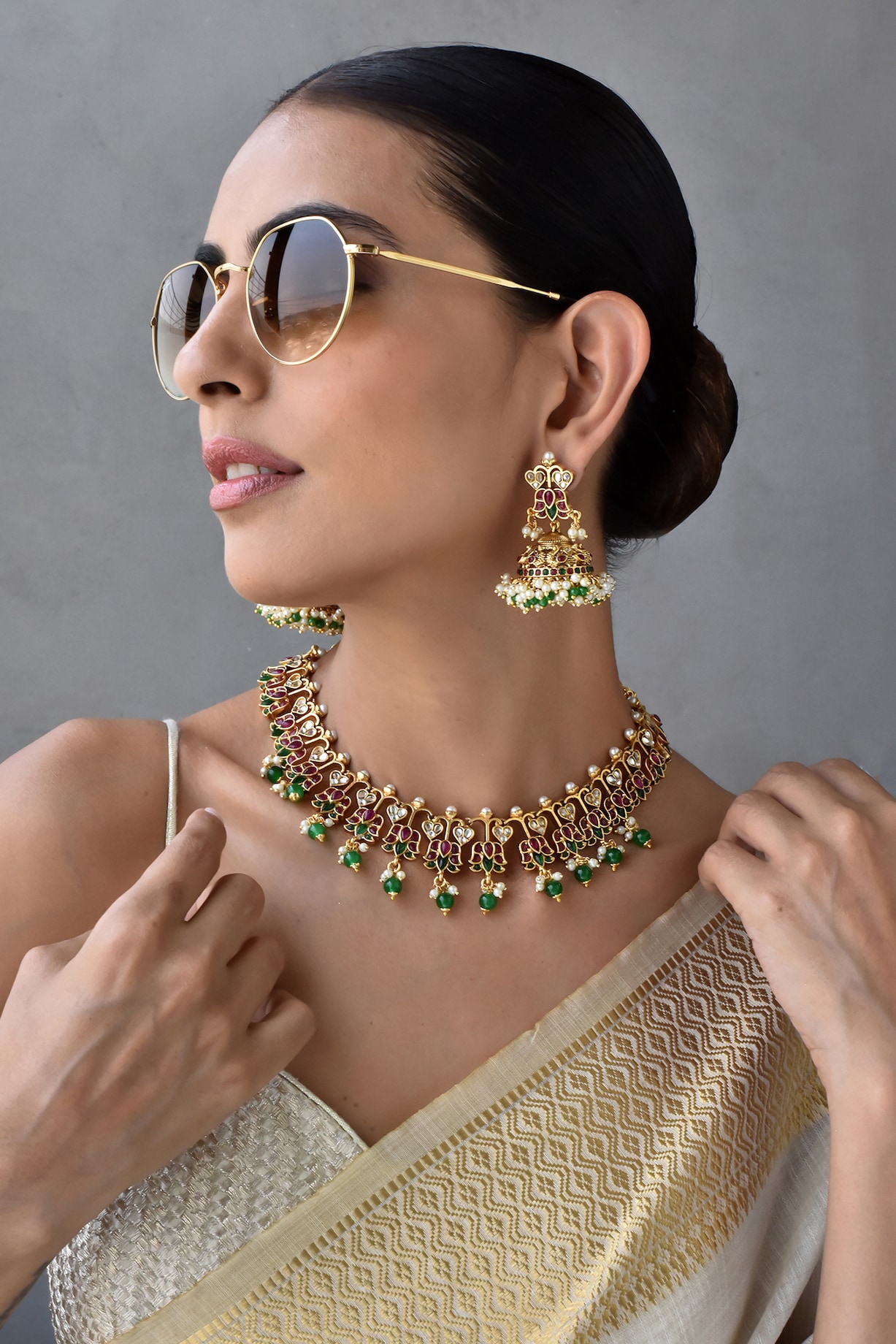 Jadau polki necklace set store