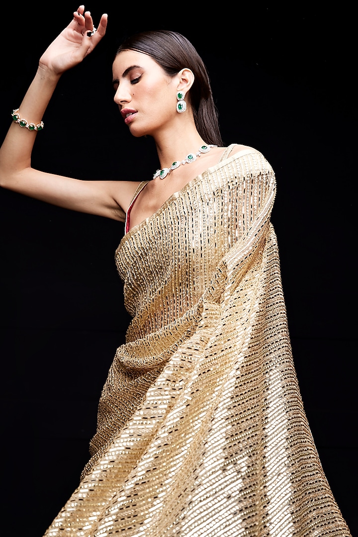 Golden Net Embroidered Saree Set by Sawan Gandhi at Pernia's Pop Up ...