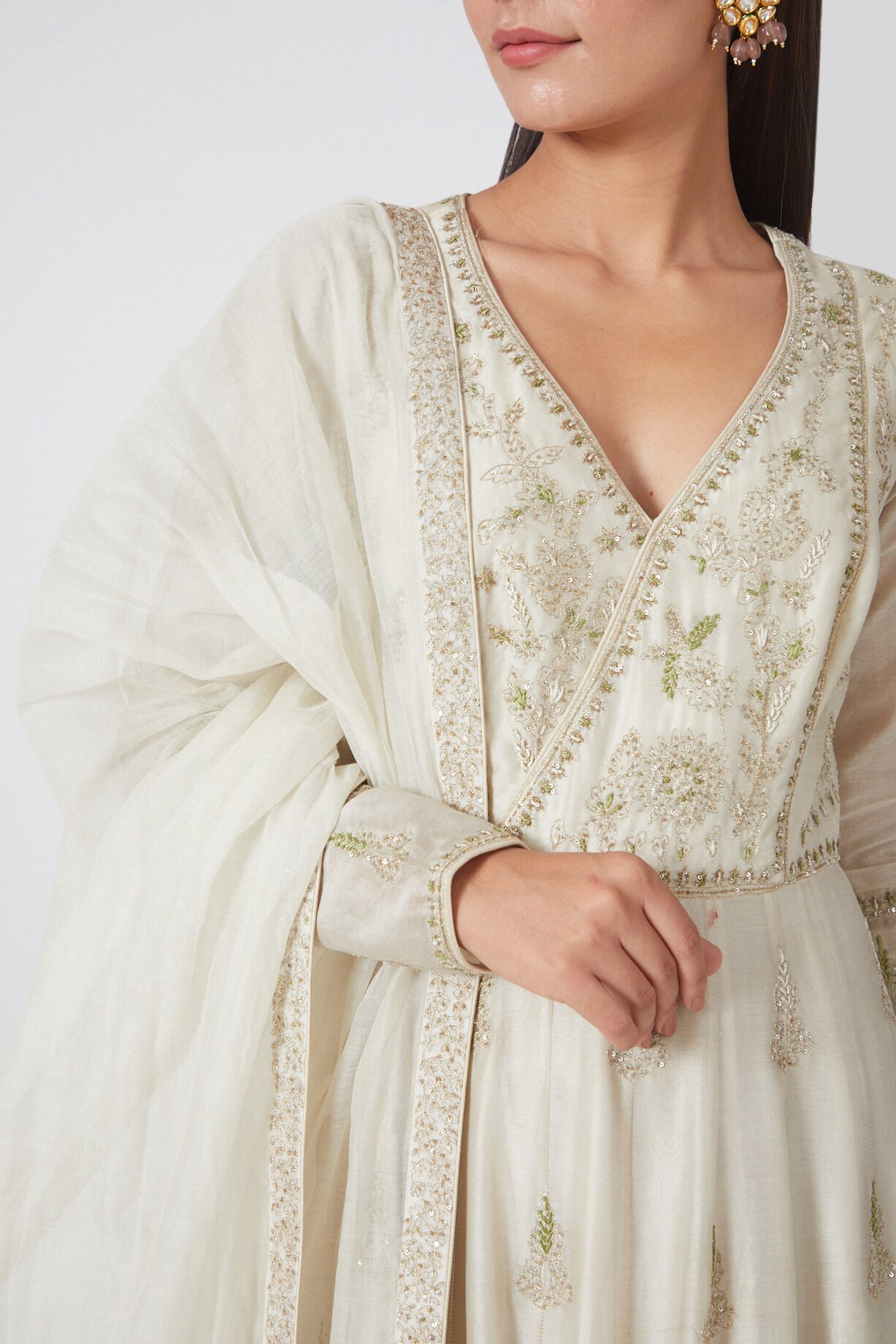 Ivory Chanderi Anarkali Set by Sawan Gandhi at Pernia's Pop Up Shop 2025