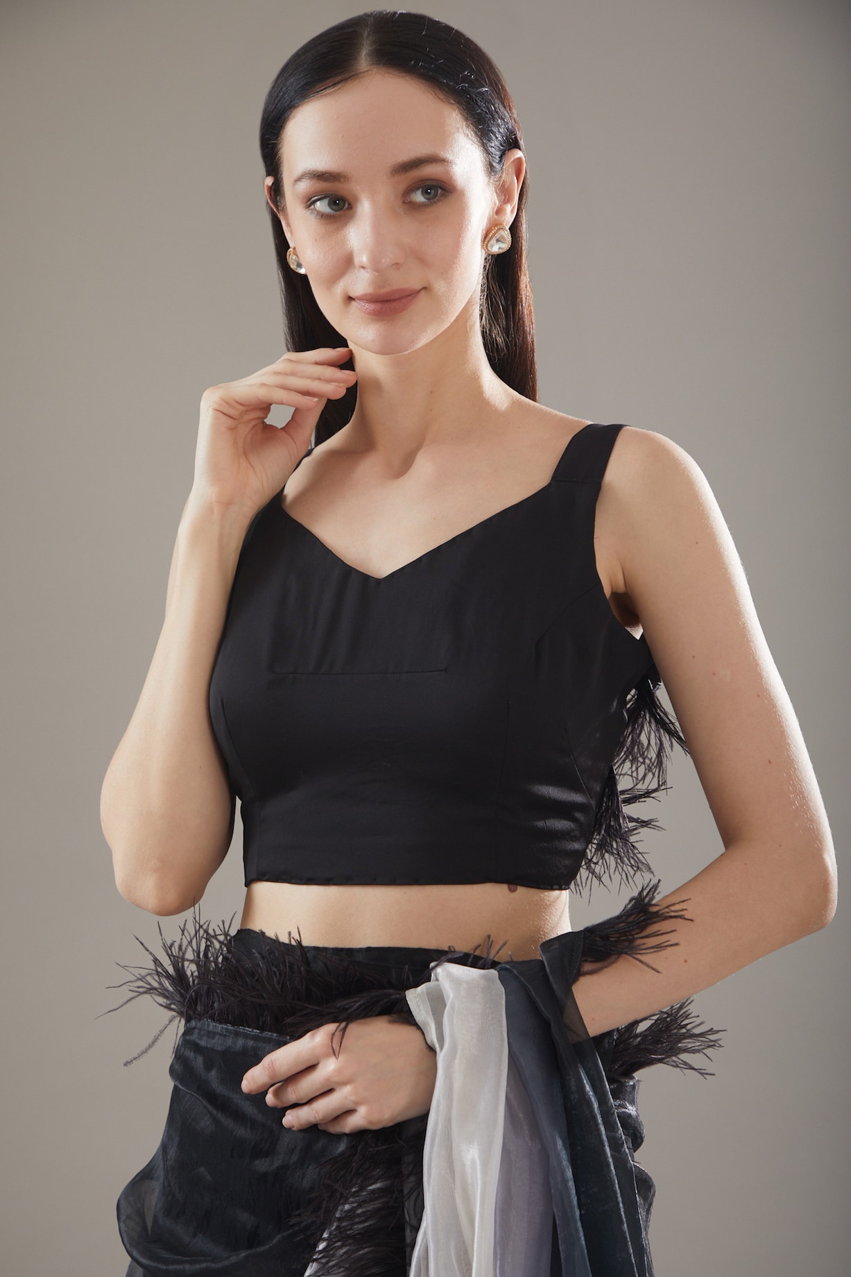 Black & White Net & Organza Tissue Embroidered Saree Set by Swati Jain ...