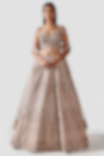 Nude Pink Hand Embroidered Bridal Lehenga Set By Swati Narula At Pernias Pop Up Shop 2024