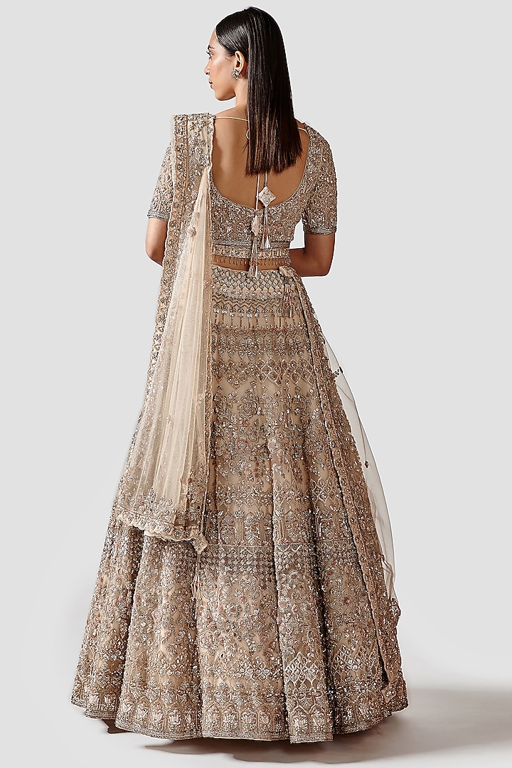 Nude Peach Hand Embroidered Bridal Lehenga Set By Swati Narula At
