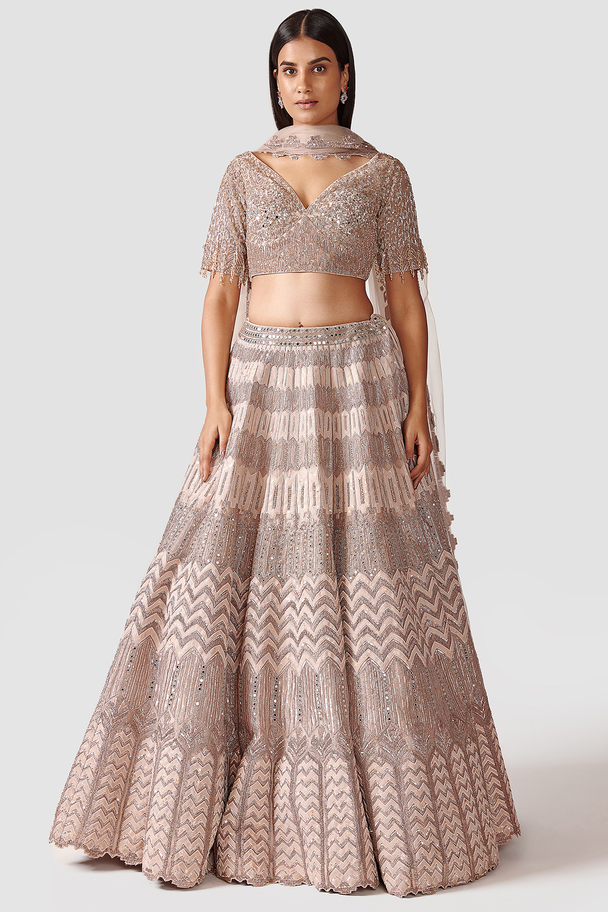 Rose Gold Hand Embroidered Bridal Lehenga Set By Swati Narula At Pernia
