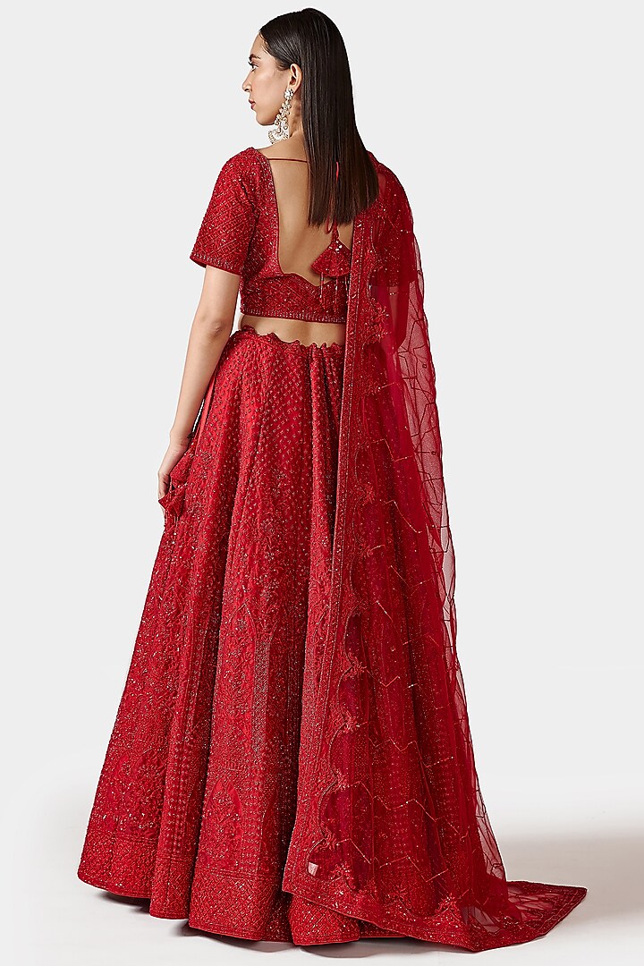 Scarlet Red Hand Embroidered Lehenga Set Design By Swati Narula At
