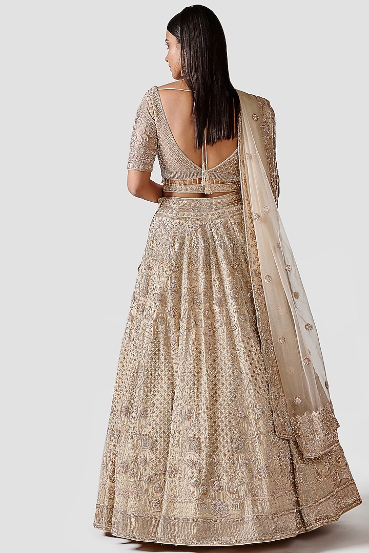 Ivory-Gold Hand Embroidered Bridal Lehenga Set by Swati Narula at ...