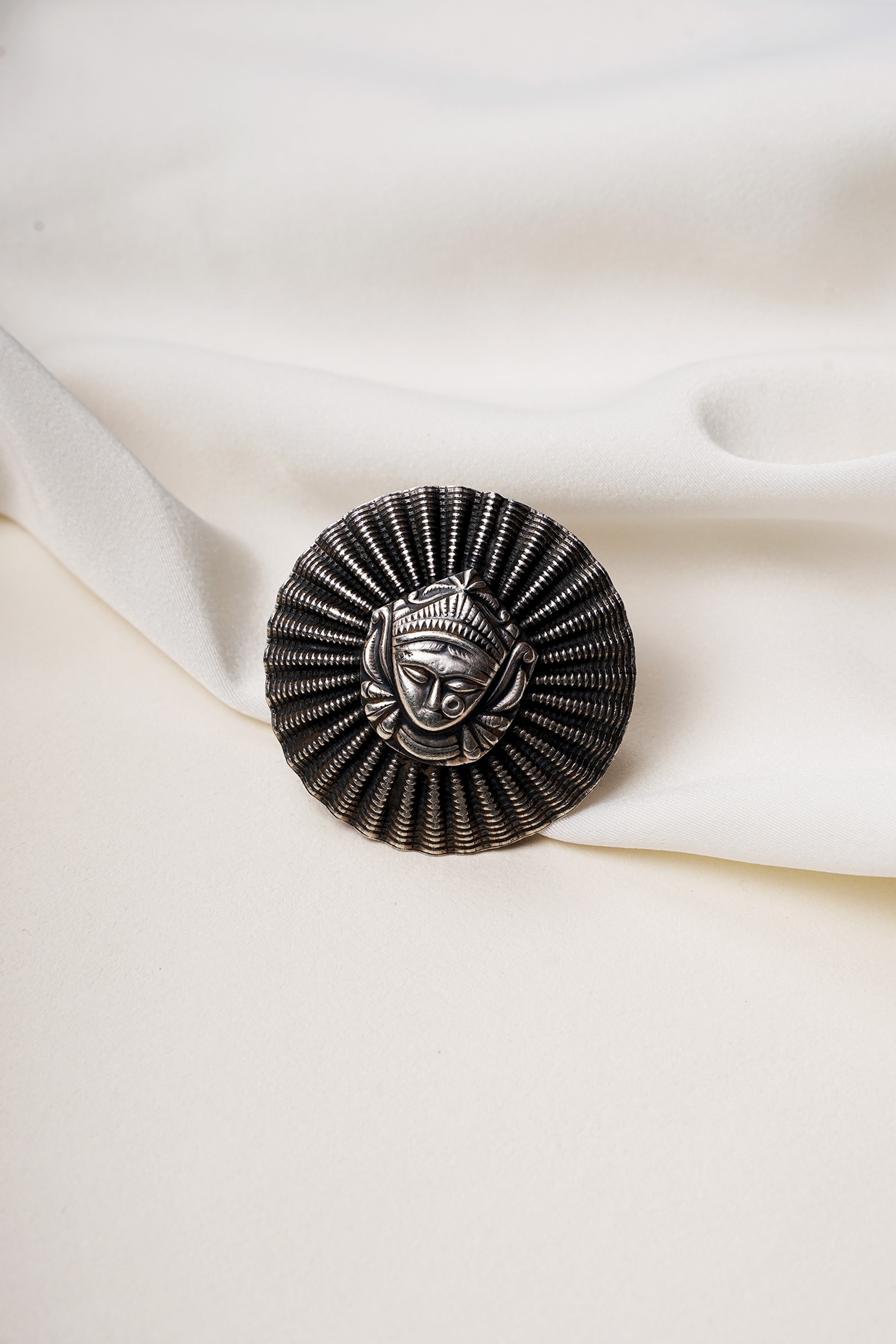 Oxidised Finish Durga Maa Statement Ring In Sterling Silver by Swadeshi ...