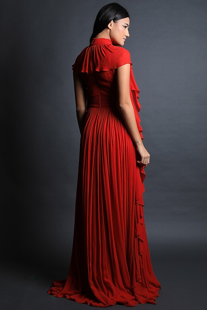 Red Georgette Ruffled Gown by Swatee Singh at Pernia's Pop Up Shop 2025
