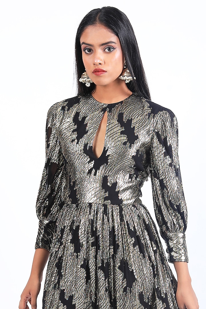 Black-Gold Georgette Dress by Swatee Singh at Pernia's Pop Up Shop 2025