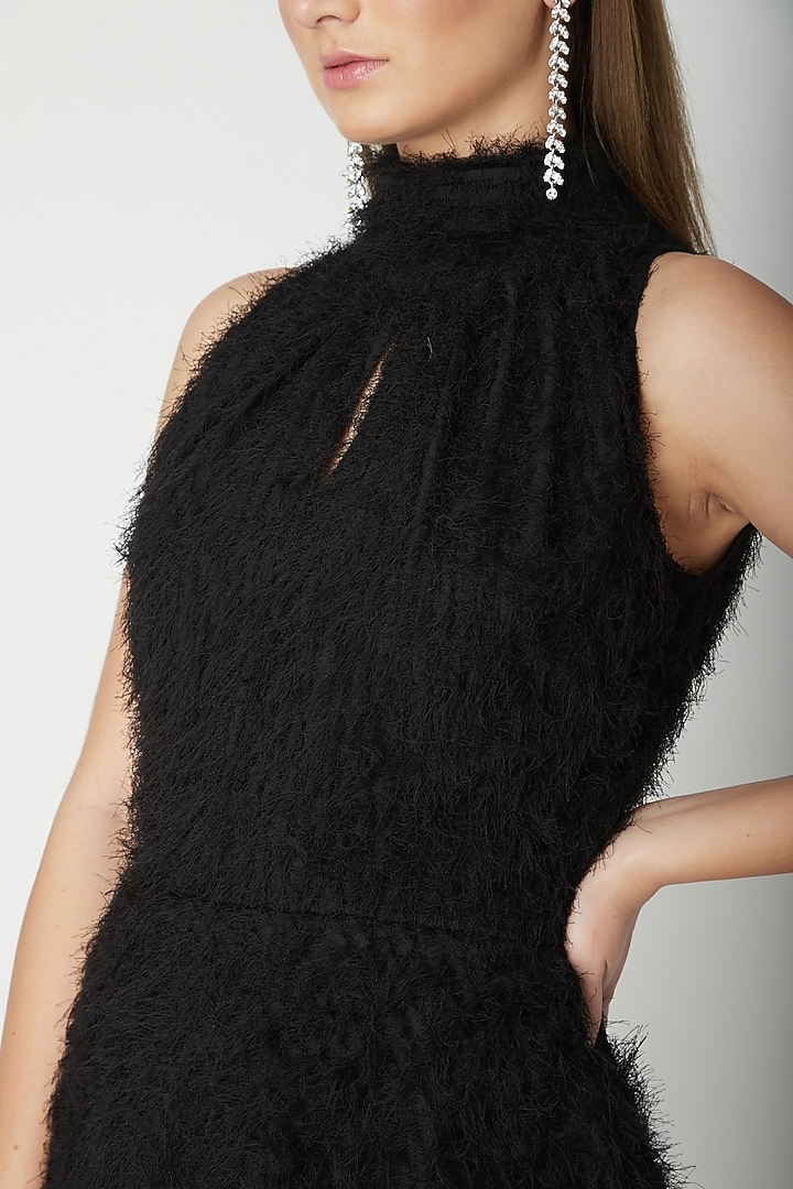 Black Layered Halter Neck Dress by Swatee Singh at Pernia's Pop Up Shop ...