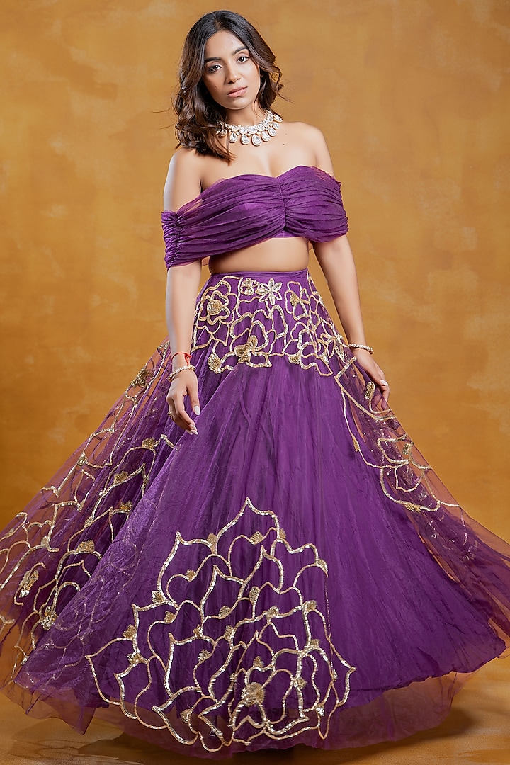 Deep Purple Net Hand Embroidered Wedding Lehenga Set by SWETA DESAI at ... Deep Purple Net Hand Embroidered Wedding Lehenga Set by SWETA DESAI at ...