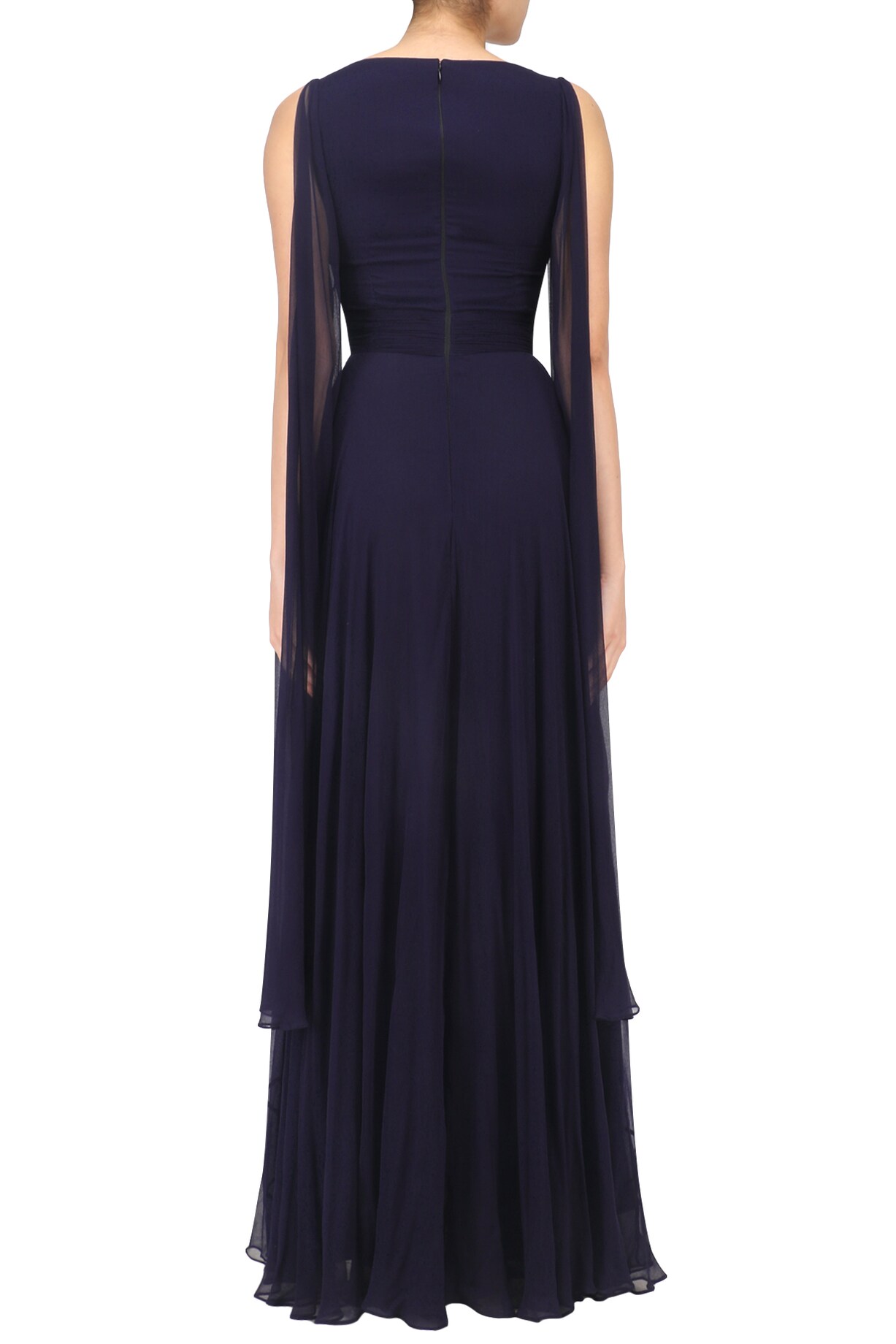 Navy blue overlapping pleated drape gown available only at Pernia's Pop ...