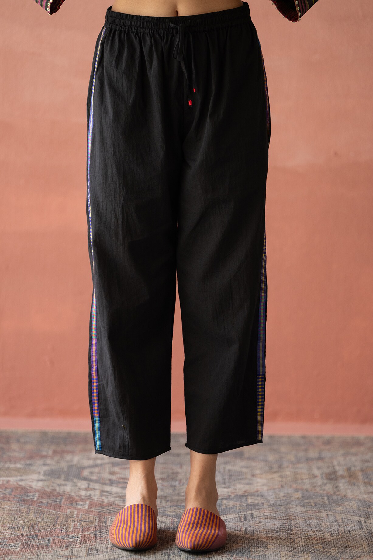 Ebony Black Cotton Hand Block Printed Pants by Swatti Kapoor at Pernia ...