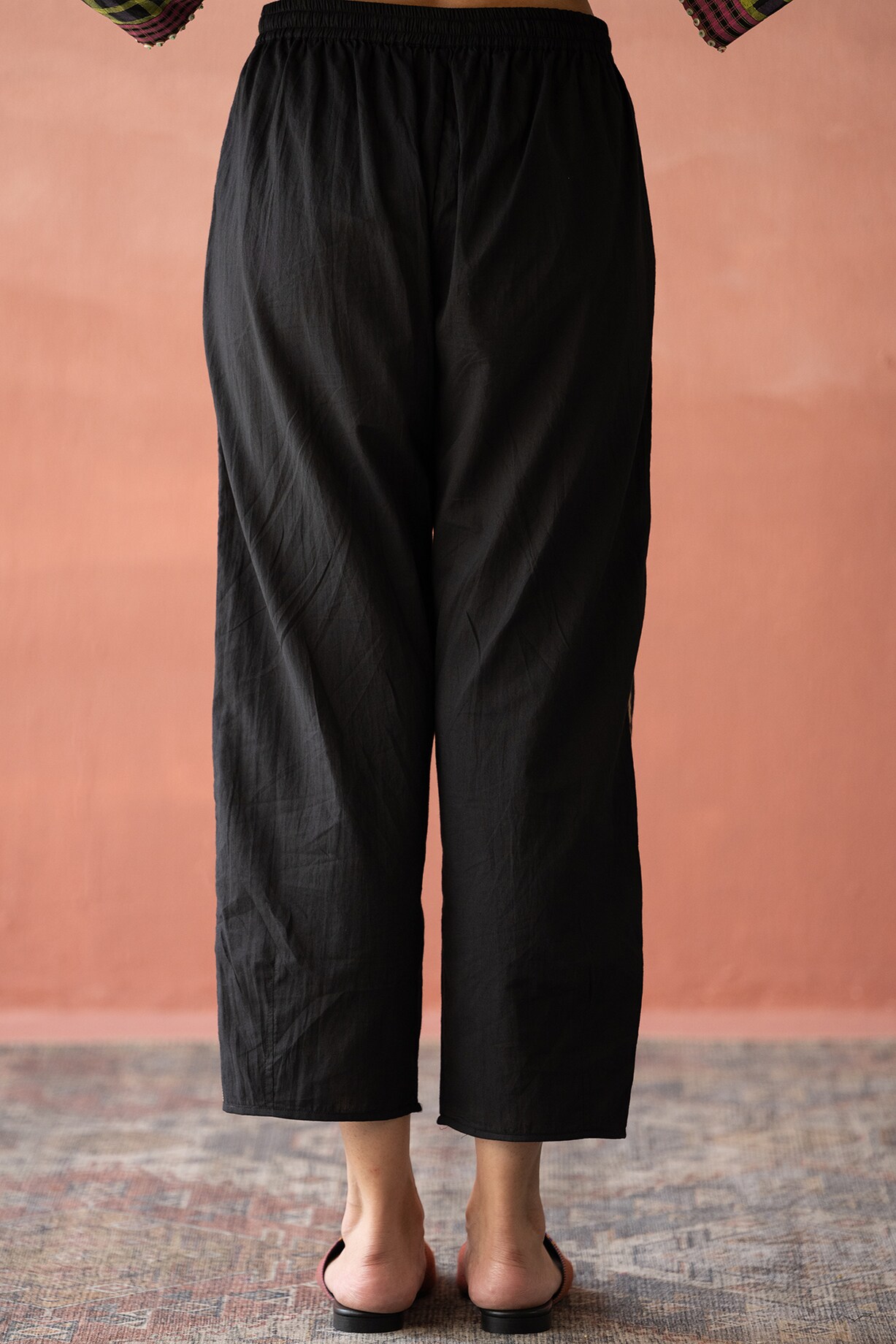Ebony Black Cotton Hand Block Printed Pants by Swatti Kapoor at Pernia ...