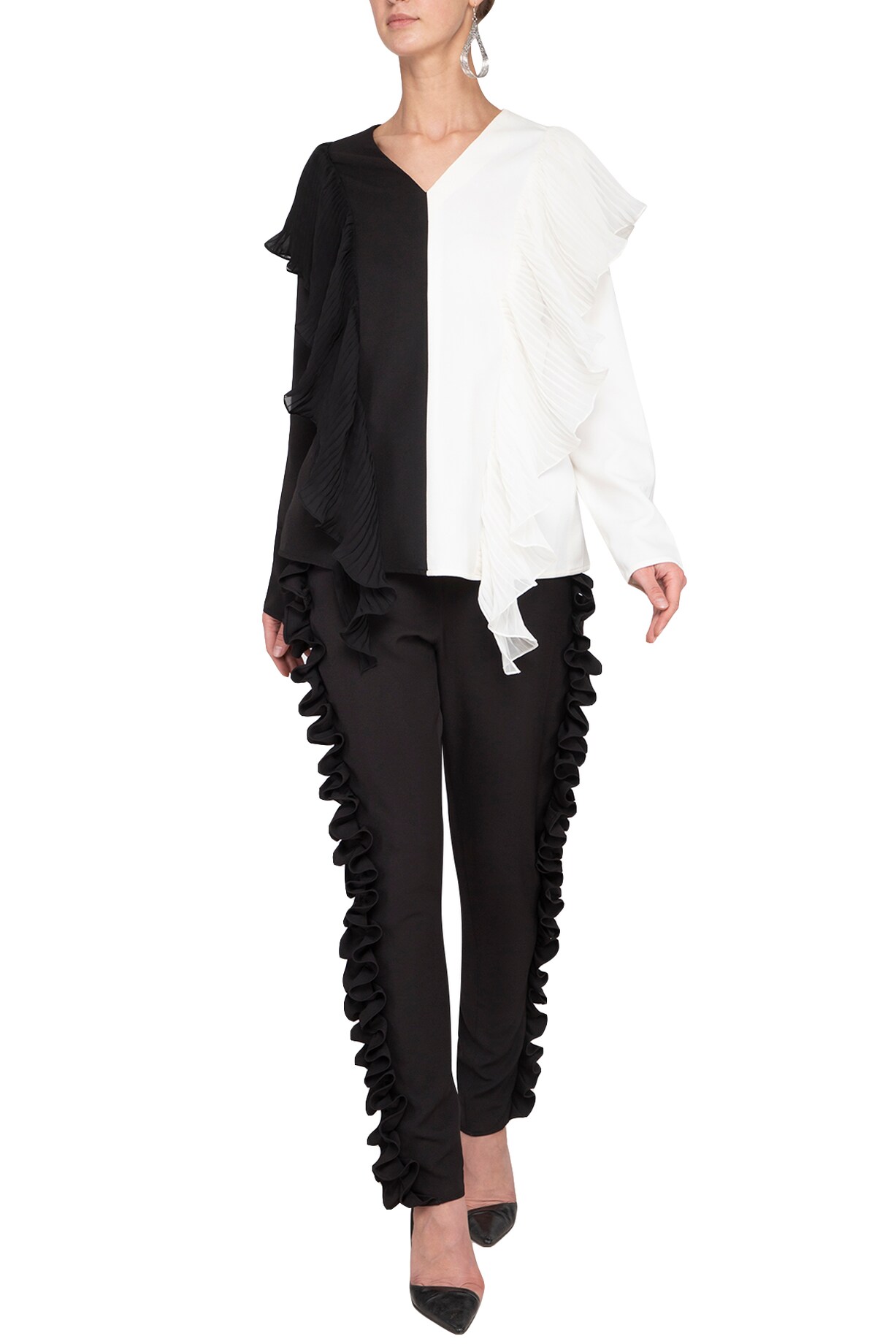 Black and ivory pleated top by Swatee Singh at Pernia's Pop Up Shop 2025