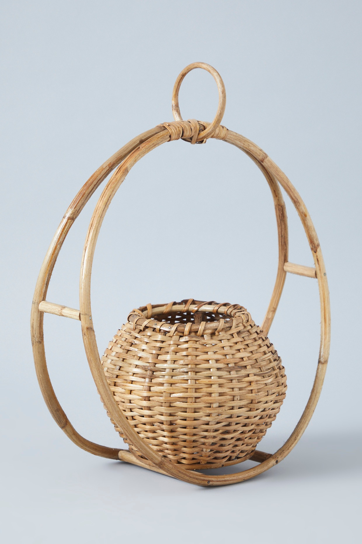 Beige Natural Rattan & Cane Handmade Hanging Planter by SYMETTRY at ...