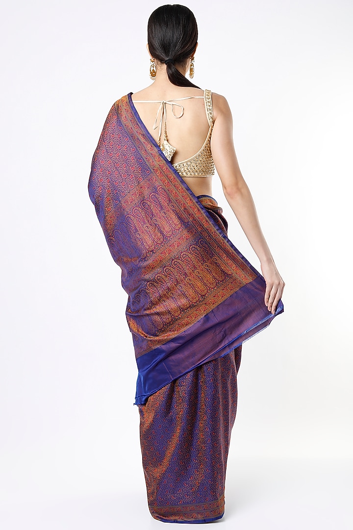 Indigo Dhoop-Chhaon Satin Silk Saree Set by Taba Kashi By Artika Shah ...
