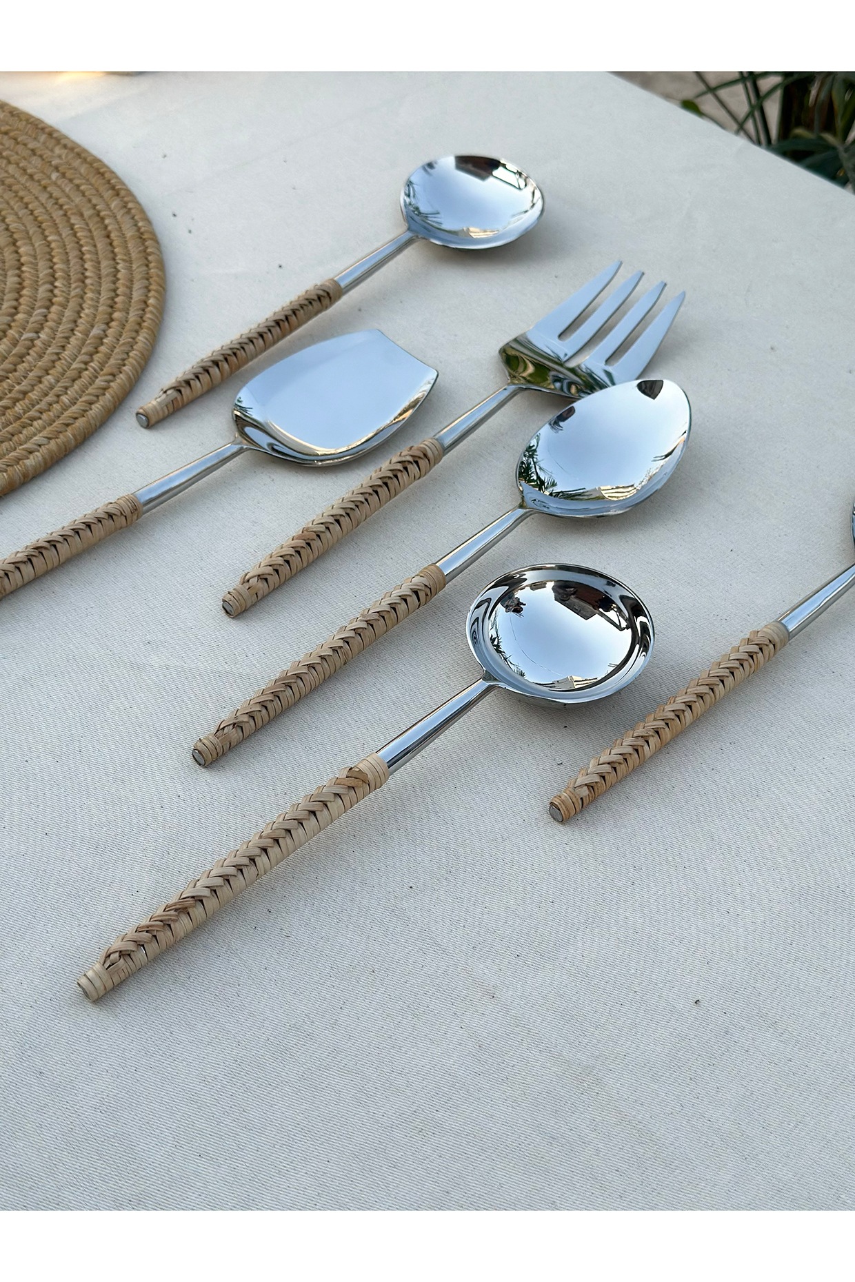 Silver Stainless steel & Rattan Spoons (Set Of 6) by Table Manners at ...