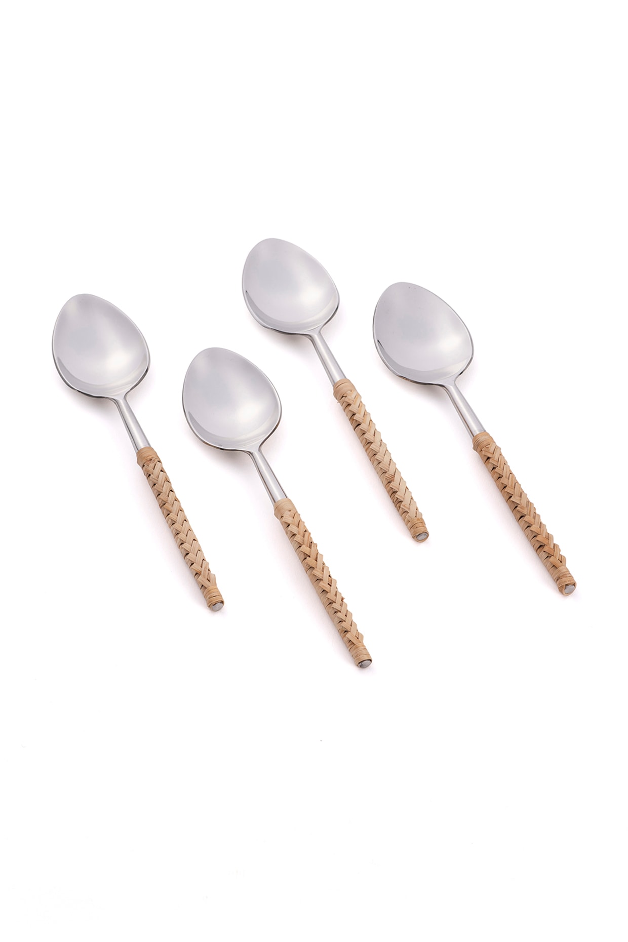 Silver Stainless steel & Rattan Spoons (Set Of 4) by Table Manners at ...