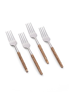 Silver Stainless steel & Rattan Fork (Set Of 4) by Table Manners at ...