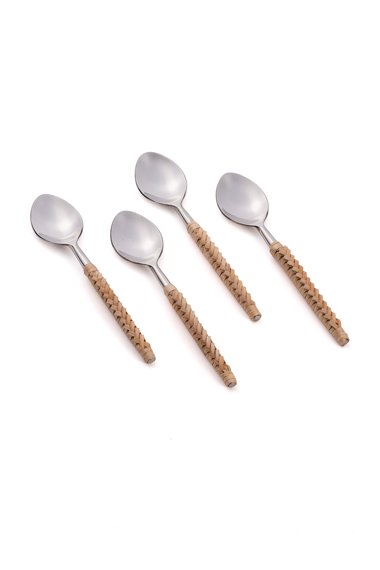 Silver Stainless steel & Rattan Spoons (Set Of 4) by Table Manners at ...