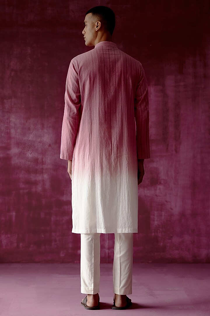 Pink Ombre Dyed Cotton Jacquard Kurta Set by Pouli Pret Men at Pernia's ...