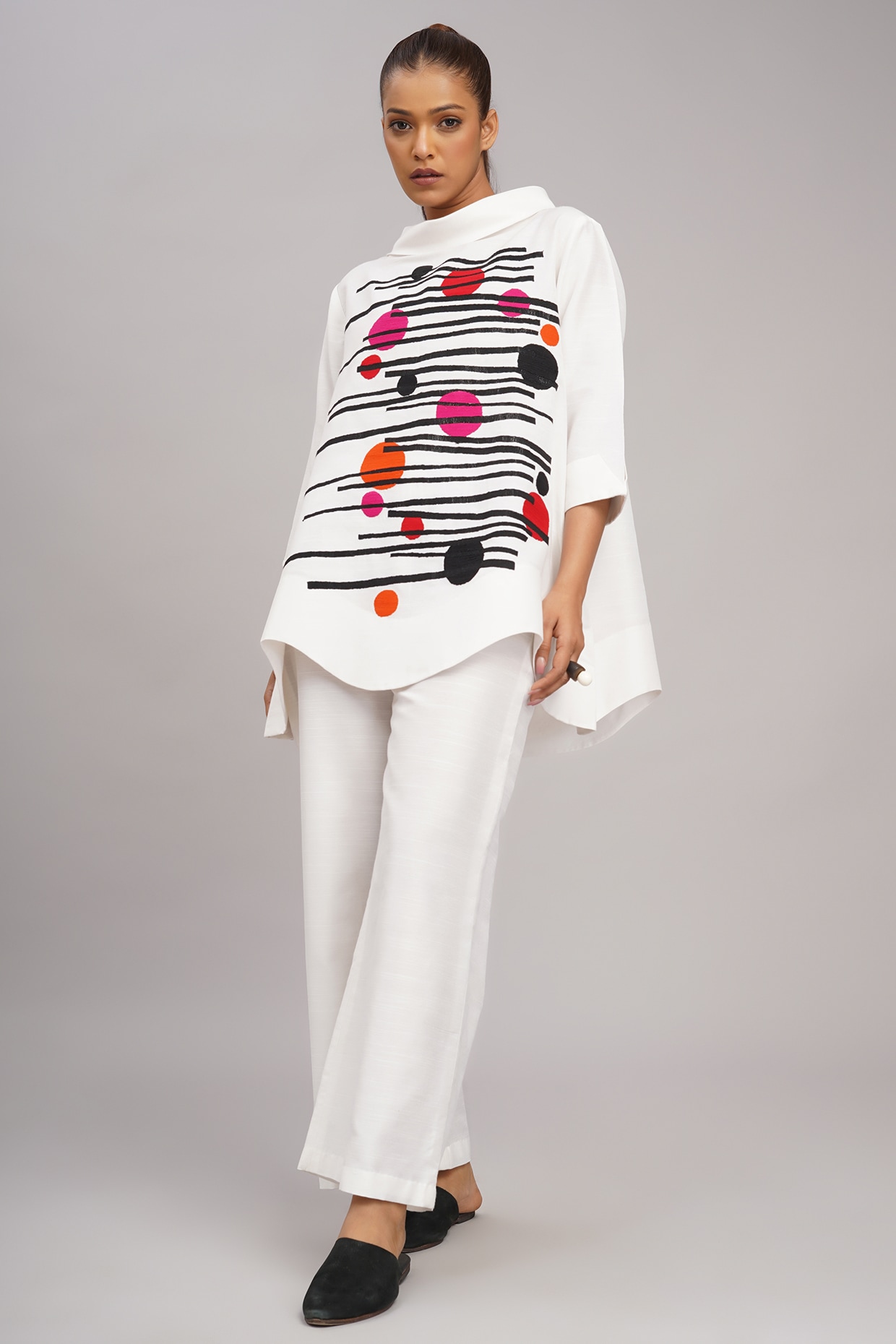 Ivory Cotton Silk Machine Embroidered Top by Taika By Poonam Bhagat at ...