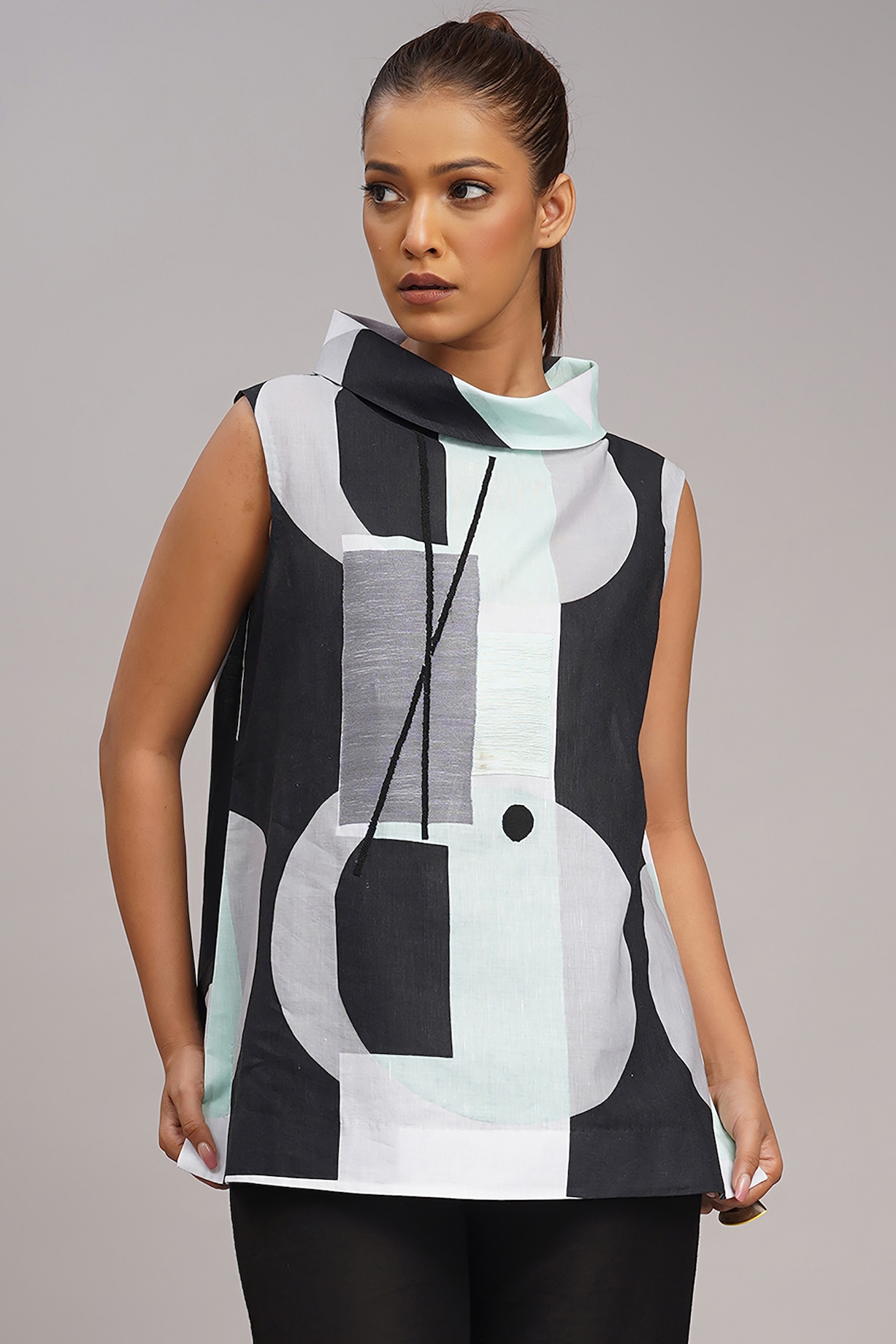Multi-Colored Linen Printed & Embroidered Top by Taika By Poonam Bhagat ...