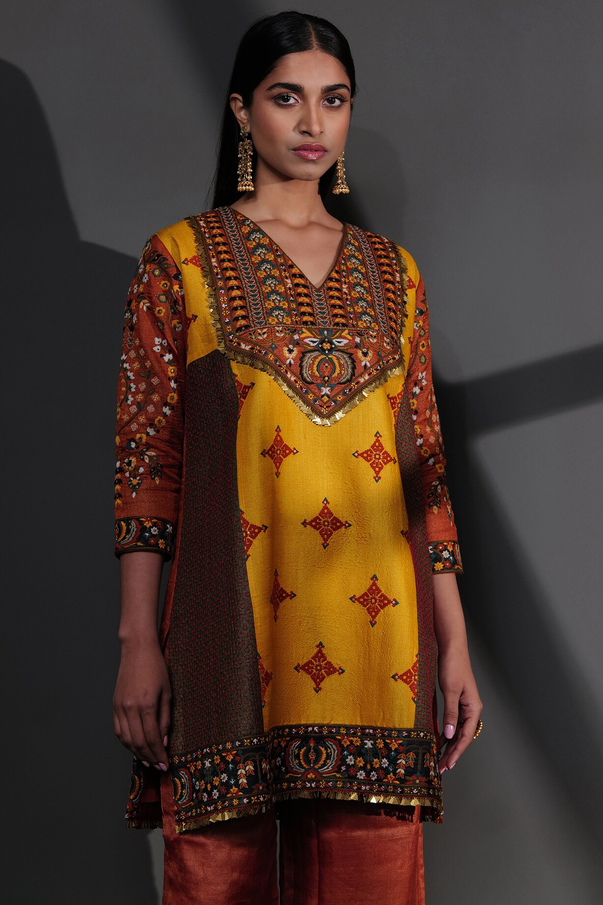 Multi-Colored Tussar Silk Embroidered Kurta Set by Taisha at Pernia's ...