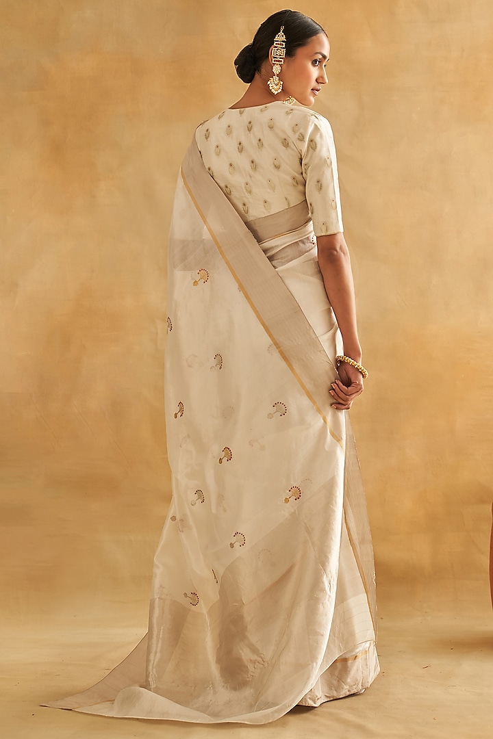 White Pattu Chanderi Silk Handwoven Saree Set by Taisha at Pernia's Pop ...