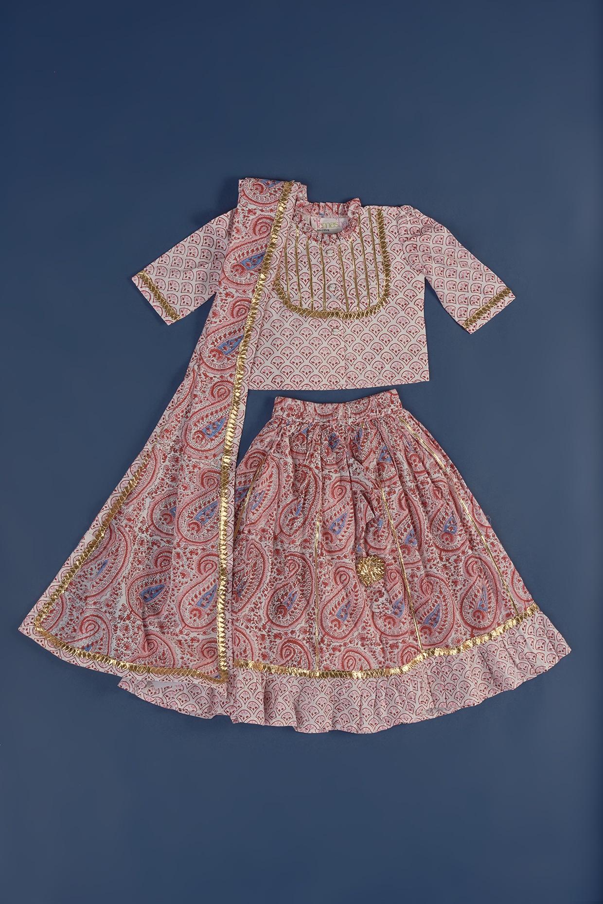 Red Cotton Paisley Printed Lehenga Set For Girls by TAMASHA at Pernia's ...