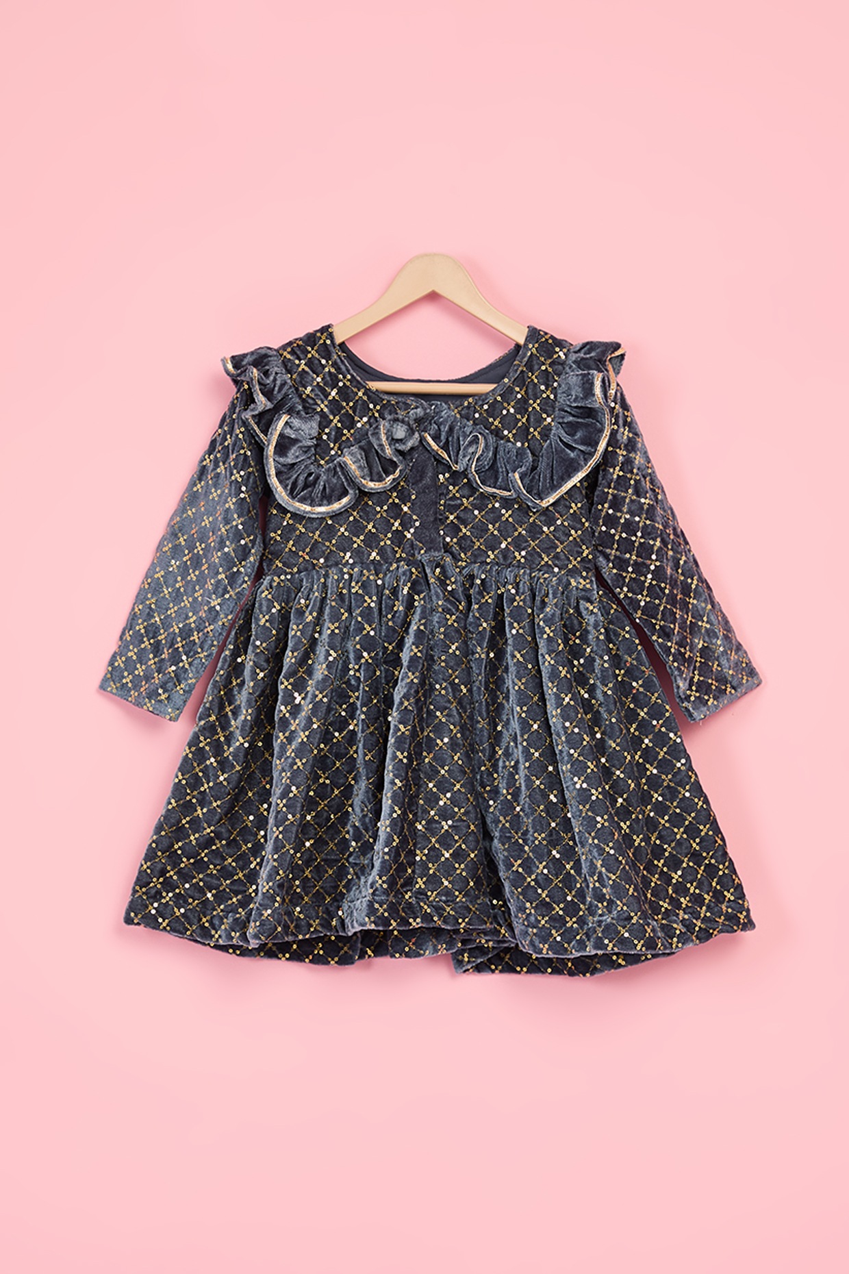 Black Velvet Butti Embroidered & Printed Dress For Girls by TAMASHA at ...
