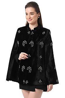 Black Pure Velvet Hand Embellished Cape by Taroob at Pernia's Pop Up ...
